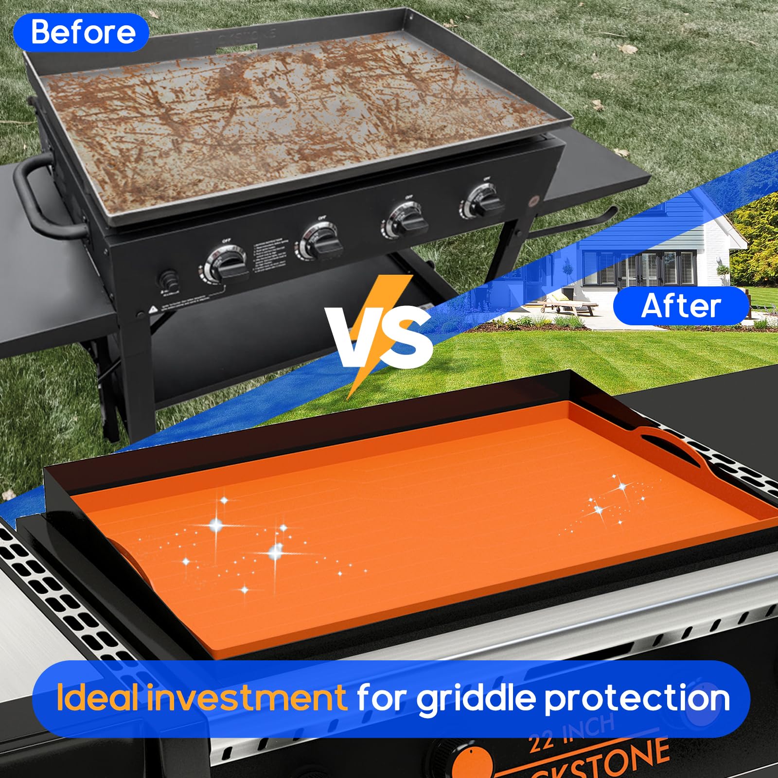 22 Inch Silicone Griddle Cover for Blackstone, Protective Cover with Handle for Outdoor Grilling,Waterproof and Heat Resistant, Easy to Clean and Store-Orange
