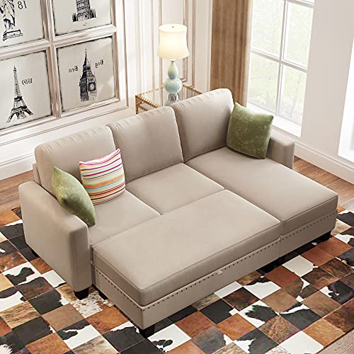 ERYE L-Shaped 3-Seaters Corner Sectional Sofa with Pull Out Sleeper Couch Bed and Reversible Storage Chaise for Home Office Apartment Living Room Furniture Sets Sofabed, Warm Grey
