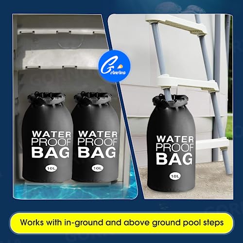 GORNORVA Universal Pool Step Weights No More Breaken Above Ground Pool Ladder Weights Foldable Pool Step Sandbag(10L)250D PVC Waterproof Sand Bags,EASY&QUICK FILL for Ground Pool Entry System (BLACK)