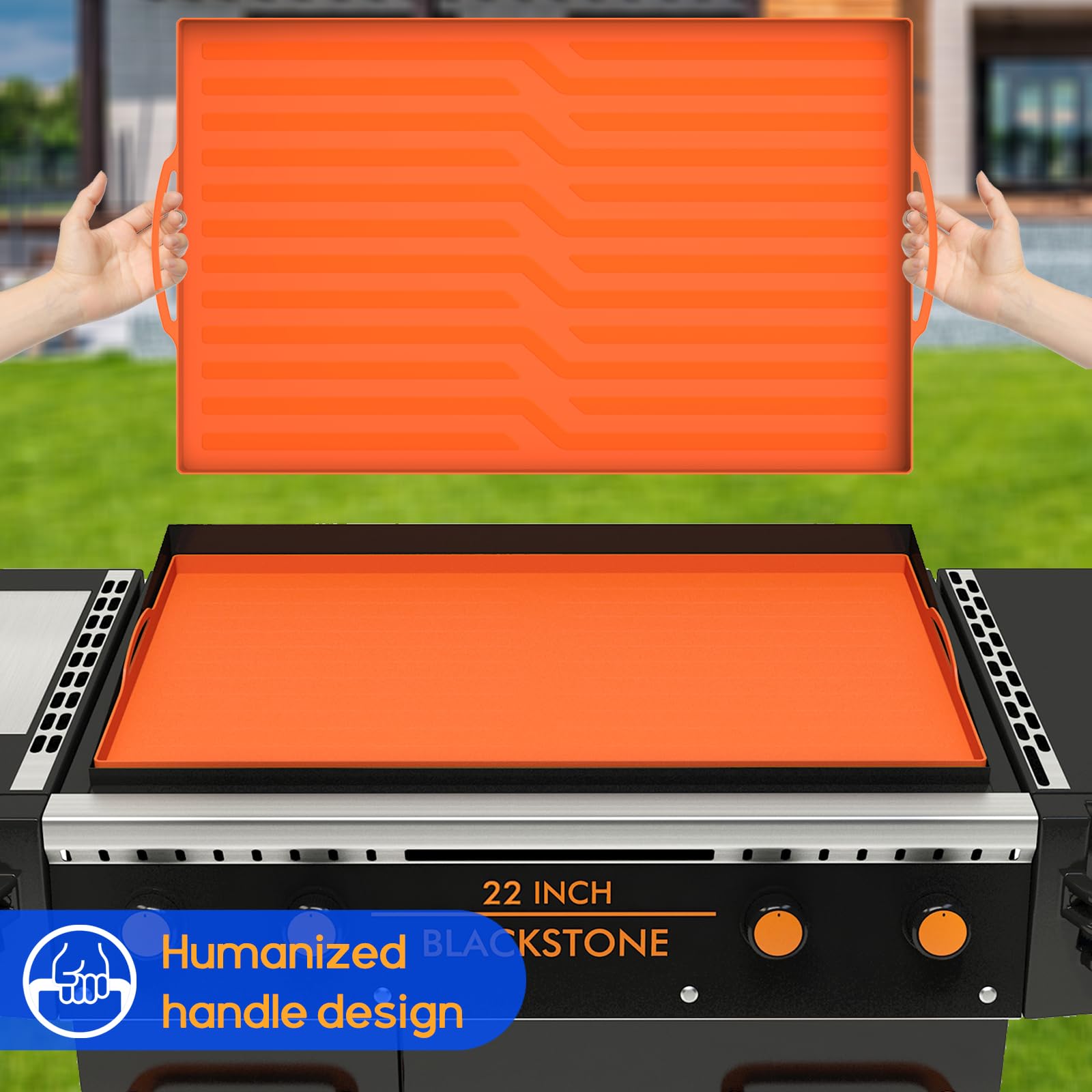 22 Inch Silicone Griddle Cover for Blackstone, Protective Cover with Handle for Outdoor Grilling,Waterproof and Heat Resistant, Easy to Clean and Store-Orange