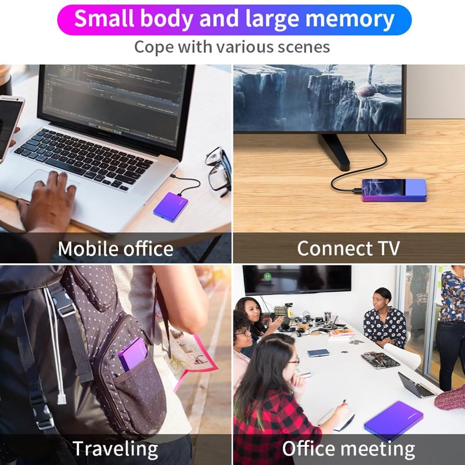 Portable External Hard Drive 500GB 1TB 2TB 4TB 2.5 inch UASP External Mobile Data Storage Hard Disk USB 3.0 Ultra Slim Aluminum HDD Backup for PC/Desktop/Laptop/TV/Mac/MacBook/Windows,Black,1TB