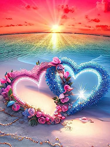 Suyaloo 5D Diamond Painting Kits for Adults - Love Beach Art Kids Beginner,DIY Sunset Full Drill Round Rhinestone Home Wall Decor Gifts 11.8X15.7inch LY3354-1