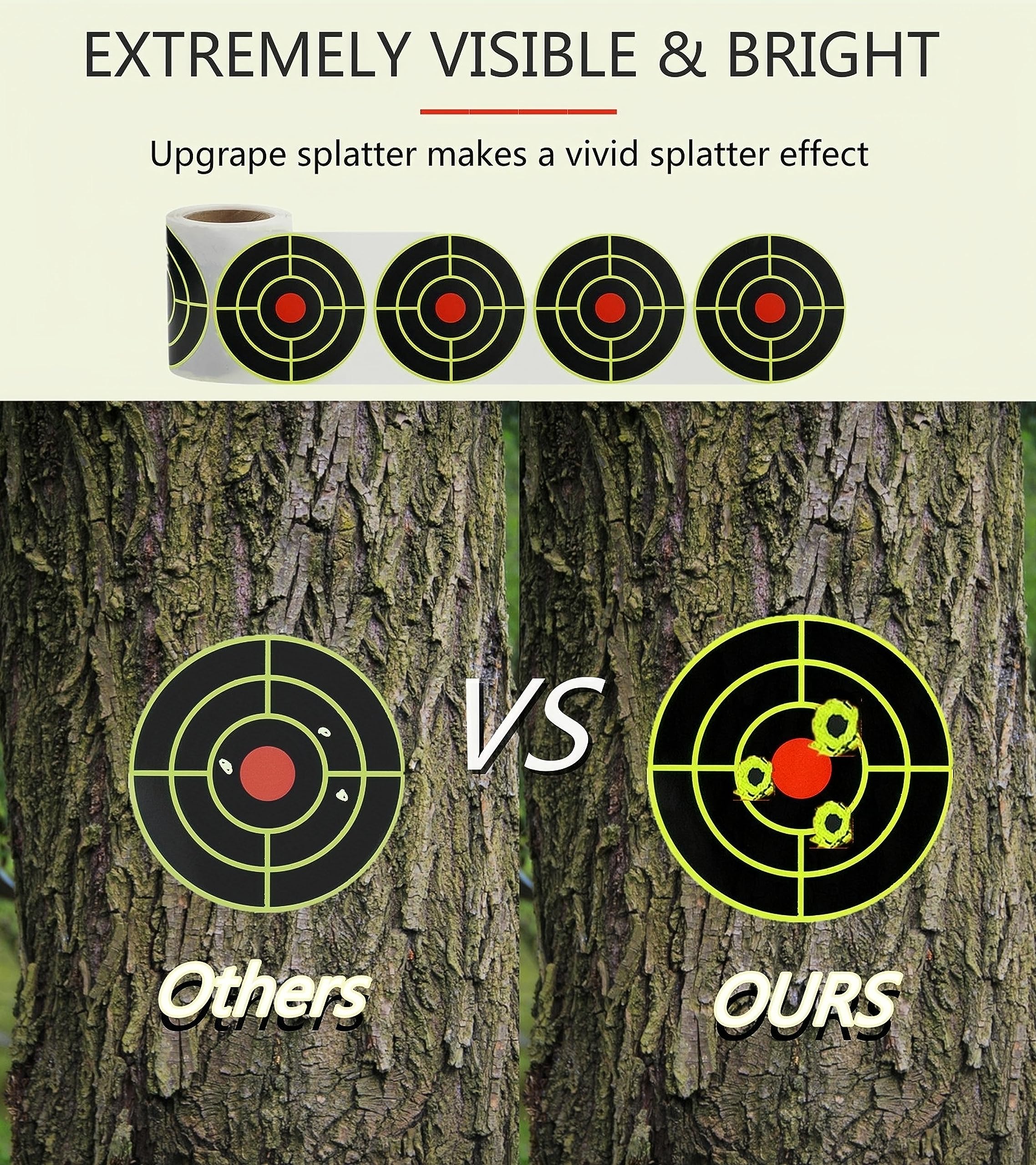 Shooting Target Stickers, Upgraded 3 Inch Round Self Adhesive Splatter Targets Green and Black Reactive Paper Targets for Indoor and Outdoor Range, BB Gun, Pellet, Airsoft, Rifle (3"-150PCS, Style E)