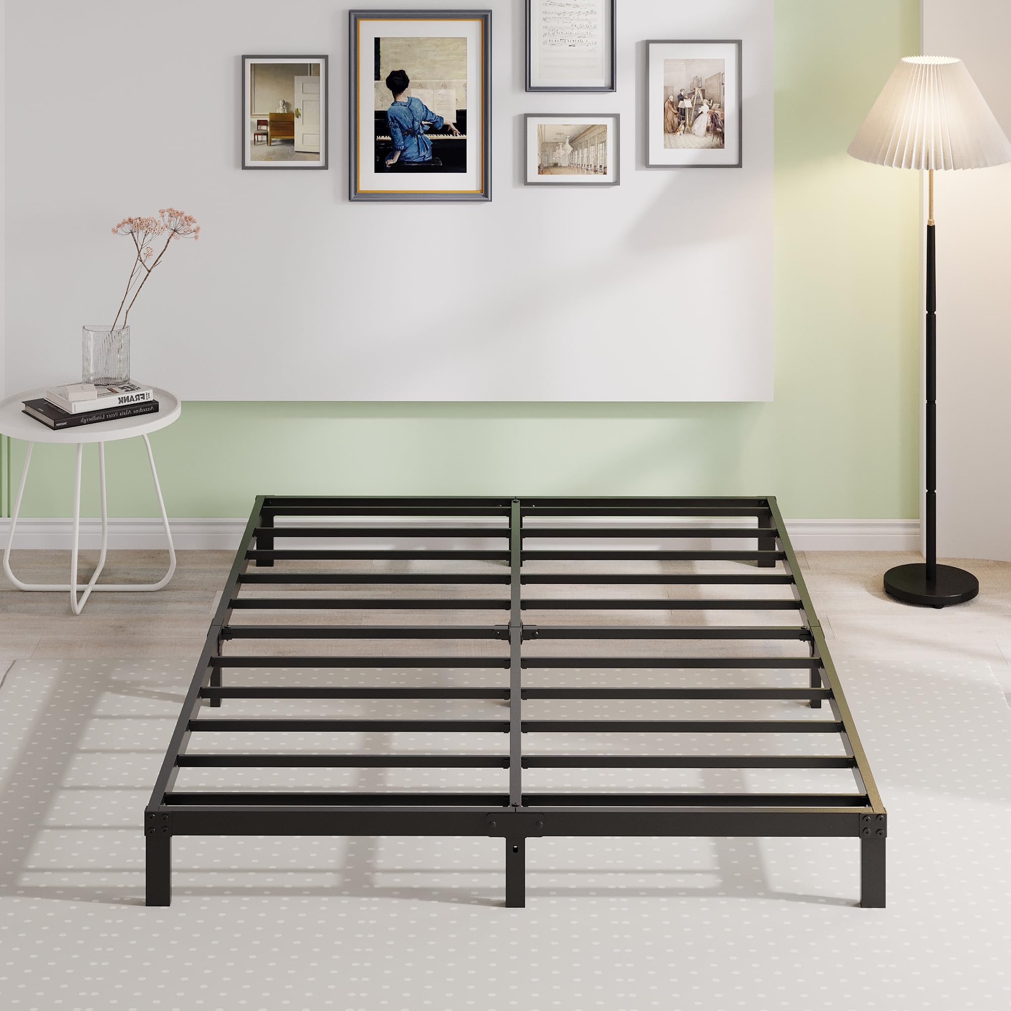 EMODA 6 Inch Full Size Bed Frame Heavy Duty Metal Platform No Box Spring Needed, Easy Assembly Noise Free, Black