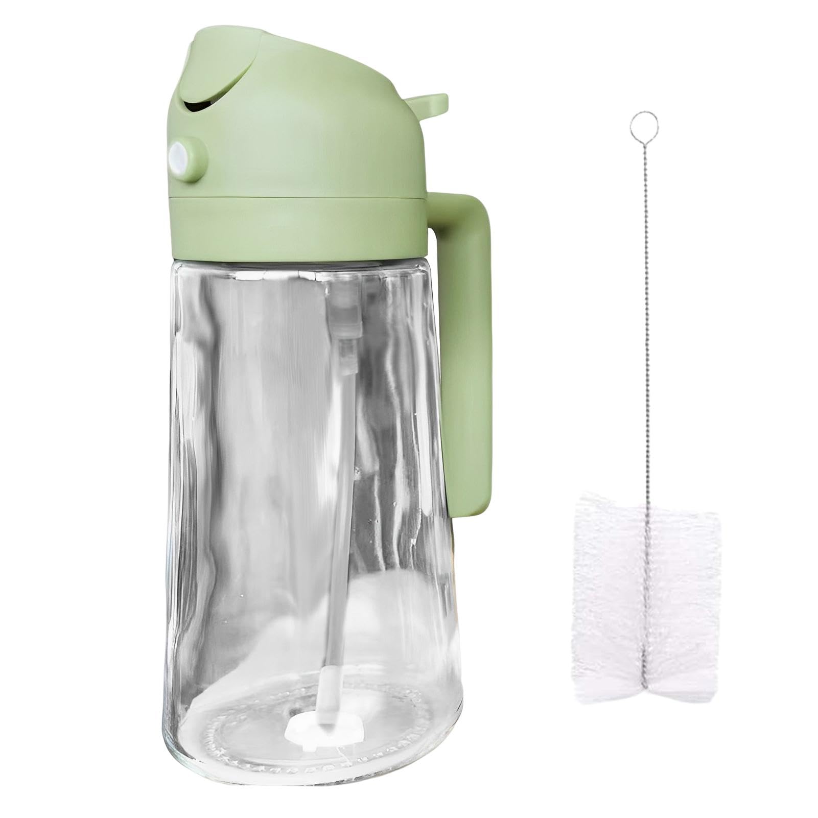 Oil Sprayer for Cooking, 450ml Glass Olive Oil Sprayer, Can Both Spray Oil and Pour Oil, Kitchen Gadgets Accessories With 1 Brush, Widely Used for Salad, Baking(fruit green)
