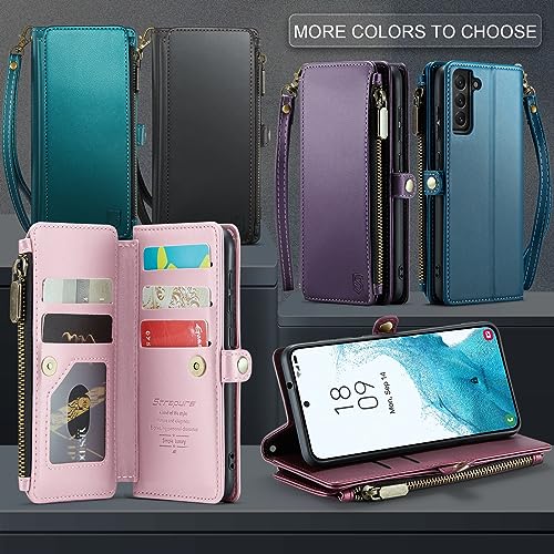Strapurs Compatible with Samsung Galaxy S22 Wallet Case, for Galaxy S22 Case Wallet with Card Holder【RFID Blocking】 Zipper Wristlet PU Leather Magnetic Flip Folio Cover for Women and Men,Purple