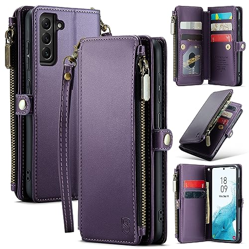 Strapurs Compatible with Samsung Galaxy S22 Wallet Case, for Galaxy S22 Case Wallet with Card HolderγRFID Blockingγ Zipper Wristlet PU Leather Magnetic Flip Folio Cover for Women and Men,Purple