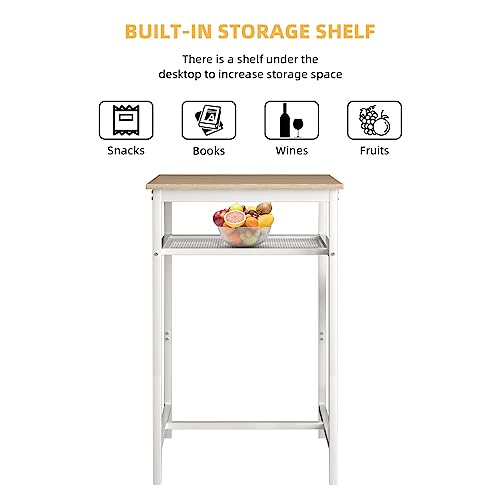YOFE Bar Table Set for 2, Pub Table High Top Table,3 Pieces Pub Dining Table Set,Square Bar Table with Stools for Kitchen, Apartment, Small Space (White, Square)
