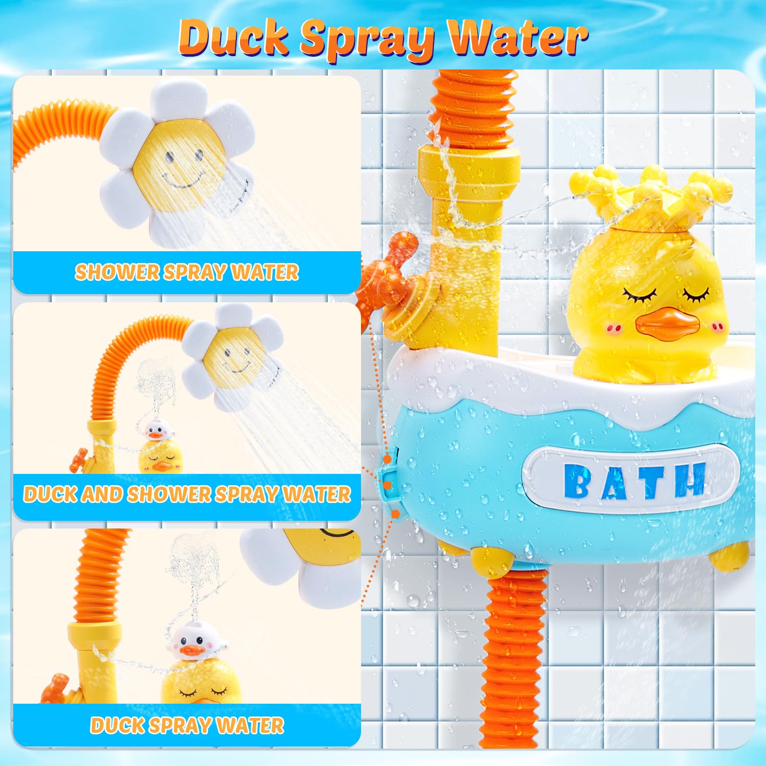 Bath Toy Bathtub Toy with Electric Shower and 36 Foam Bath Letters and Numbers, Organizer Mesh Net, Chritsmas Gift for Toddlers, Kids and Babies