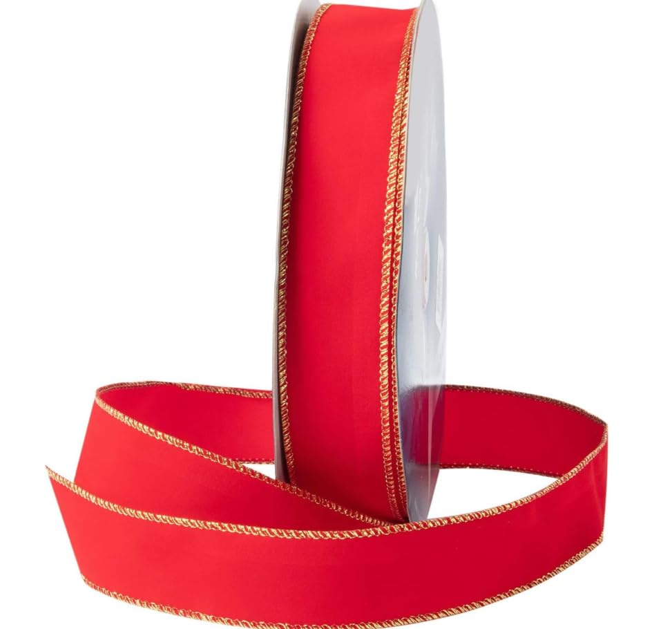 Ribbon Velvet Christmas Ribbon Wired Edge, Red/Gold, 1-1/2-Inch, 50 Yards..Cinta de Navidad...