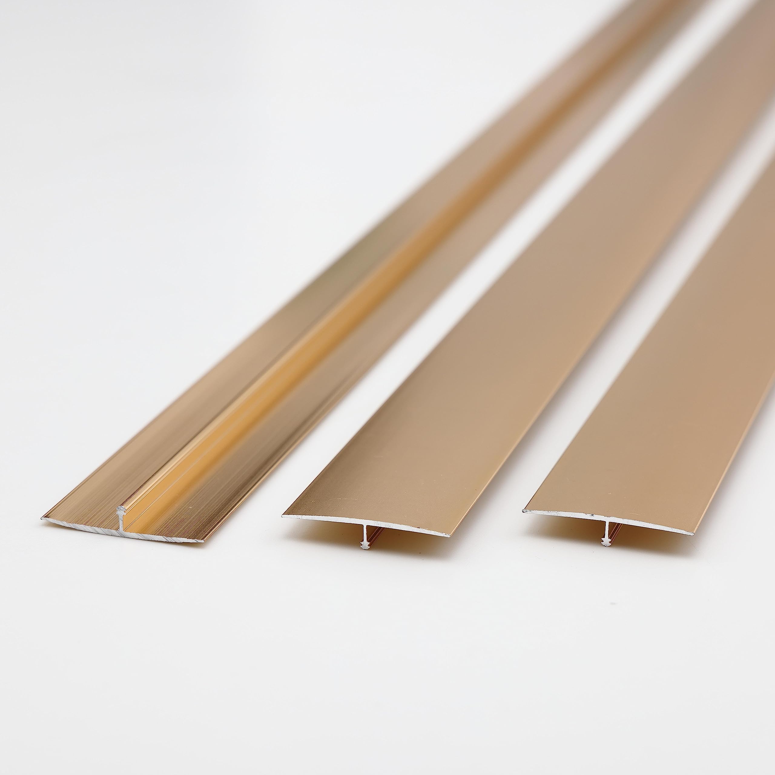Gaahing Aluminum T Molding Floor Transition Strip, T Moulding for Laminate Flooring Planks, Vinyl Floor Transition, Rubber Transition (3Pcs x 2.9ft x 1.6in, Matte Gold)