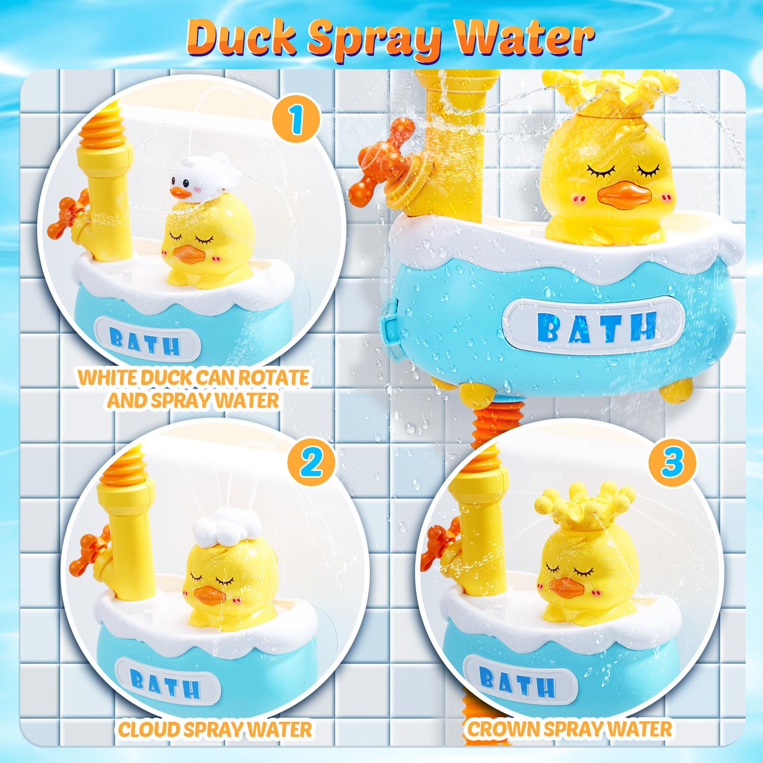 Bath Toy Bathtub Toy with Electric Shower and 36 Foam Bath Letters and Numbers, Organizer Mesh Net, Chritsmas Gift for Toddlers, Kids and Babies