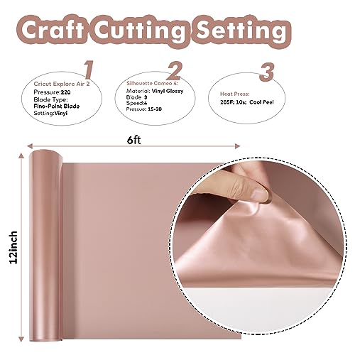 Gatichetta Pearl Metallic Foil Heat Transfer Vinyl Roll, 12" x 6FT Matte Metallic Pearlescent Iron On Vinyl Heat Press for -Shirts, Fabric, DIY Designs, Rose Gold