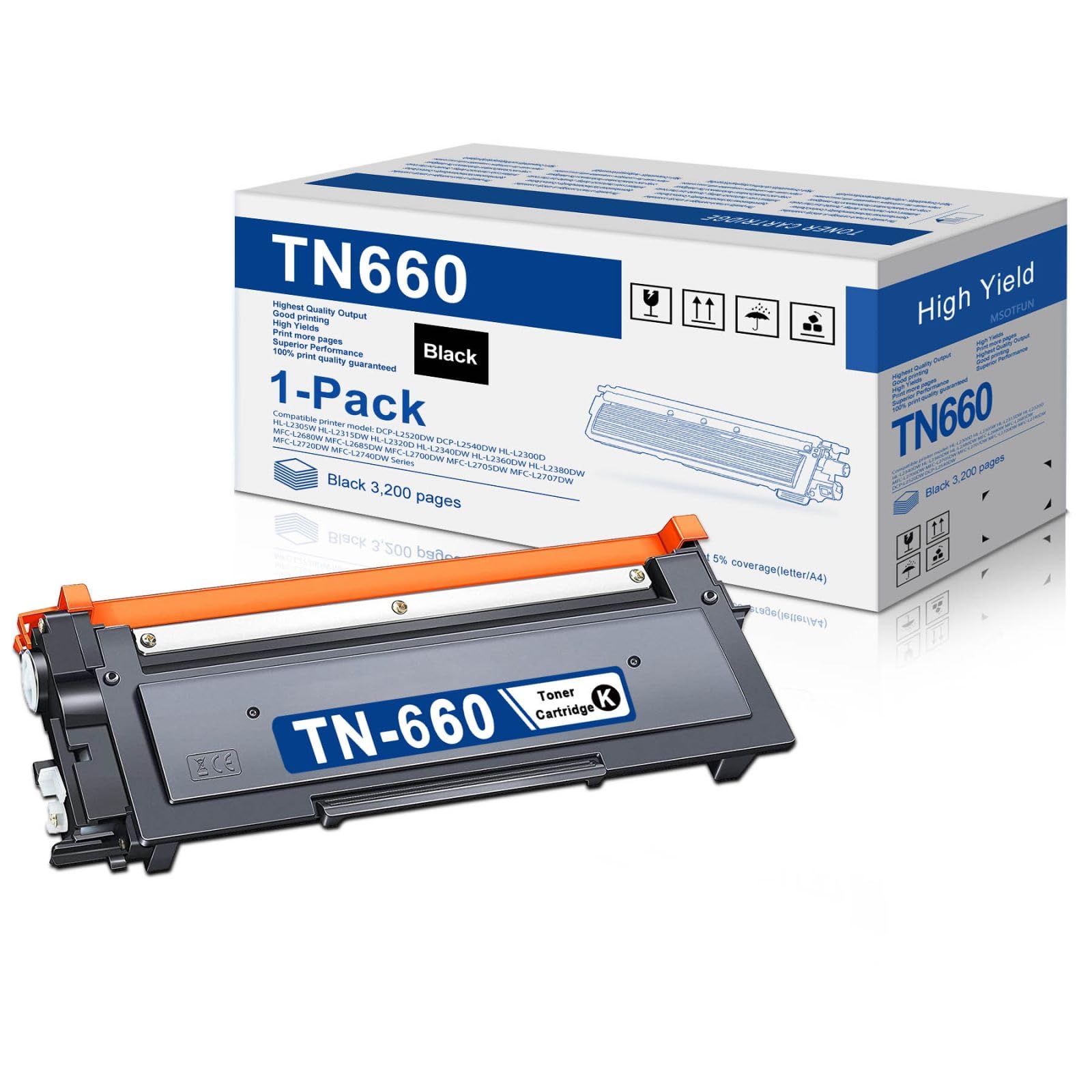 TN-660 TN 660 1 Pack Replacement for Brother High Yield TN660 Black Toner Cartridge, Page Yield Up to 3,200 Pages, Compatible HL-L2300D HL-L2305W HL-L2340DW HL-L2360DW MFC--L2740DW DCP-L2540DW Printer