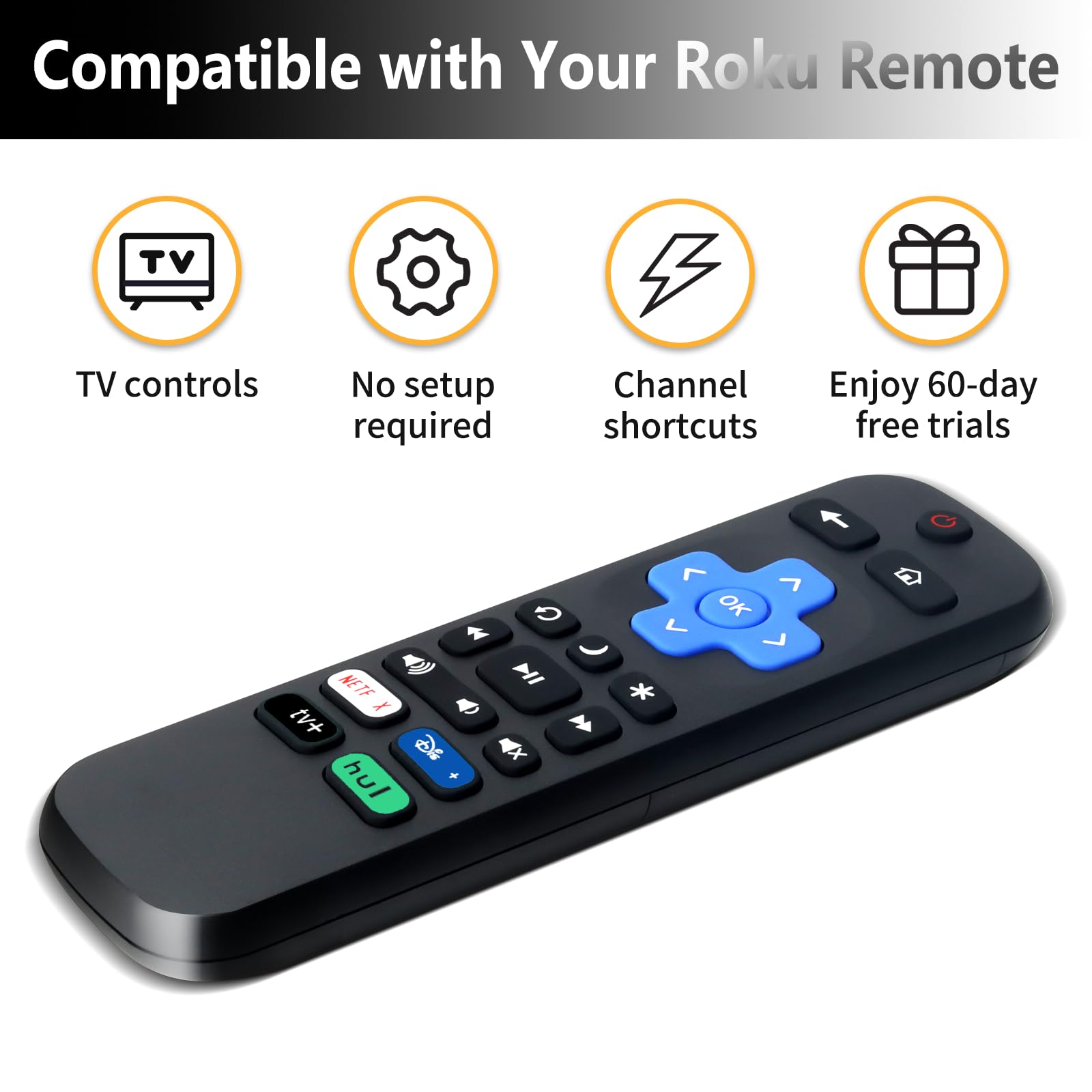 EFGWXYZZ Universal TV Remote Compatible with Roku TVs, Compatible with TCL/Hisense/Onn/Sharp/Element/Westinghouse/Philips/Insignia/Jvc/RCA Smart TVs (Pack of 2)
