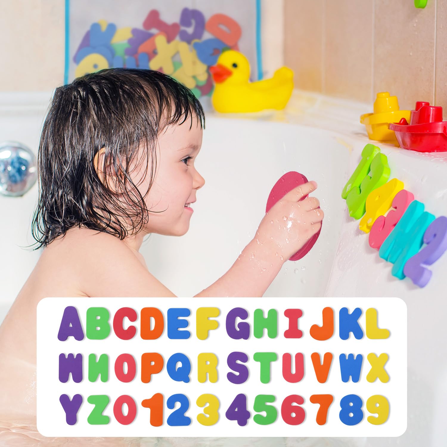 Bath Toy Bathtub Toy with Electric Shower and 36 Foam Bath Letters and Numbers, Organizer Mesh Net, Chritsmas Gift for Toddlers, Kids and Babies