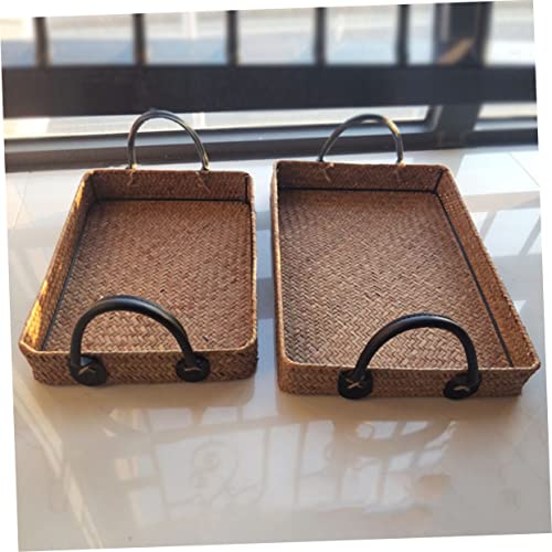 Cabilock 2pcs Handwoven Seagrass Storage Basket Small Woven Basket for Wedding Bathroom Kitchen Supplies