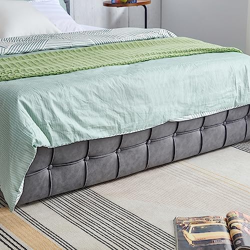 Full/King/Queen Size,Upholstered Platform Bed Frame with Adjustable Headboard,Square Stitched Button Mattress Foundation w/Wood Slats,No Box Spring Needed (Dark Grey, Queen (U.S. Standard))