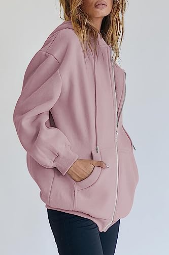 AUTOMET Womens Zip Up Hoodies Long Sleeve Fall Oversized Sweatshirts Fleece Y2K Jacket with Pockets 2025 Fashion Clothes Darkpink