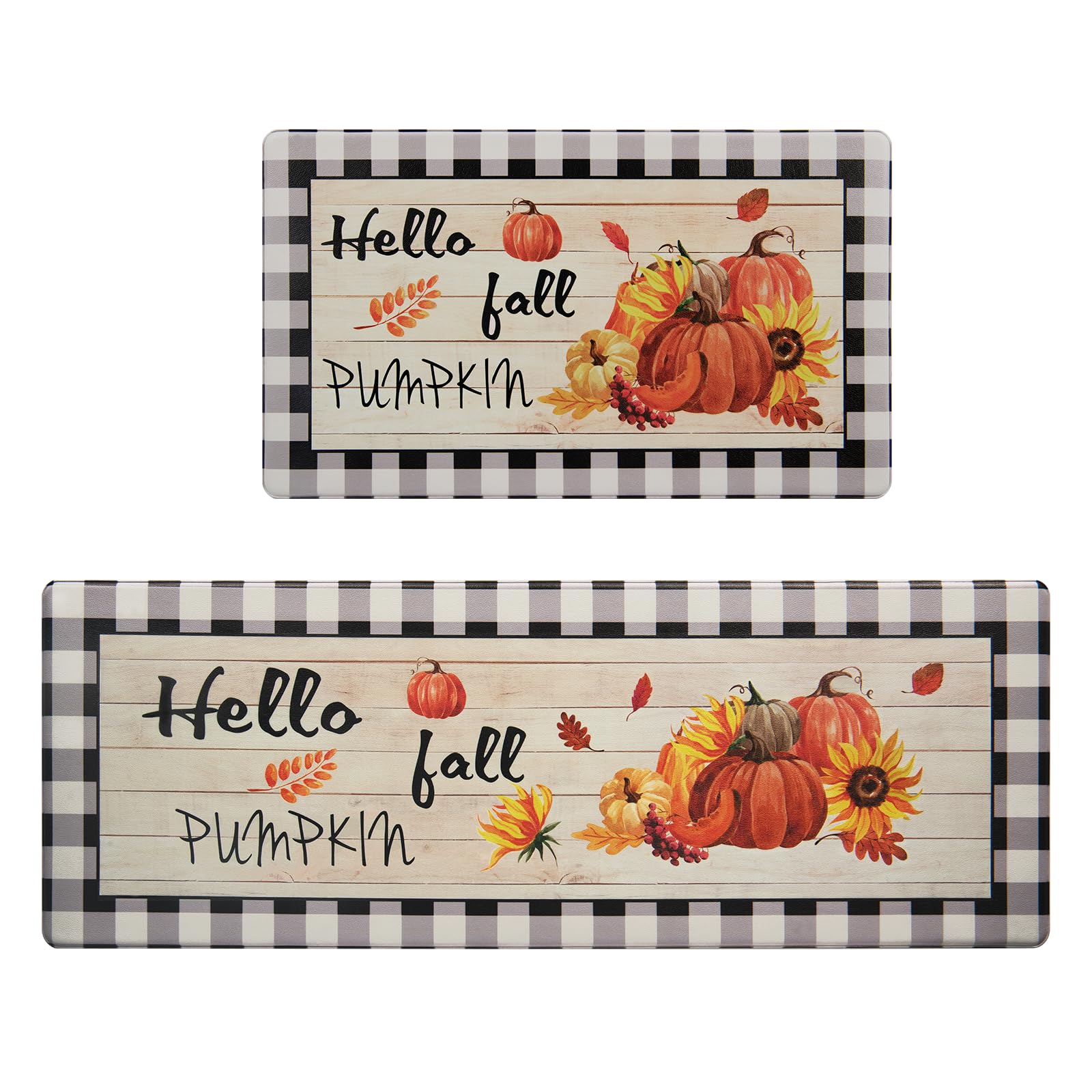Alishomtll Fall Kitchen Mats for Floor, Set of 2 Anti Fatigue Autumn Pumpkin Kitchen Mats, Fall Decor Kitchen Rugs for Autumn, Thanksgiving, 17x30 and 17x47 Inch