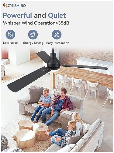 ZMISHIBO 52 Inch Ceiling Fan With Light Remote Control, Indoor And Outdoor LED Ceiling Fans, 3 Color Temperatures, Quiet Reversible DC Motor, Dual Finish Blades (Modern Black & Farmhouse Walnut)