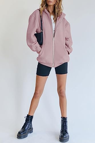 AUTOMET Womens Zip Up Hoodies Long Sleeve Fall Oversized Sweatshirts Fleece Y2K Jacket with Pockets 2025 Fashion Clothes Darkpink