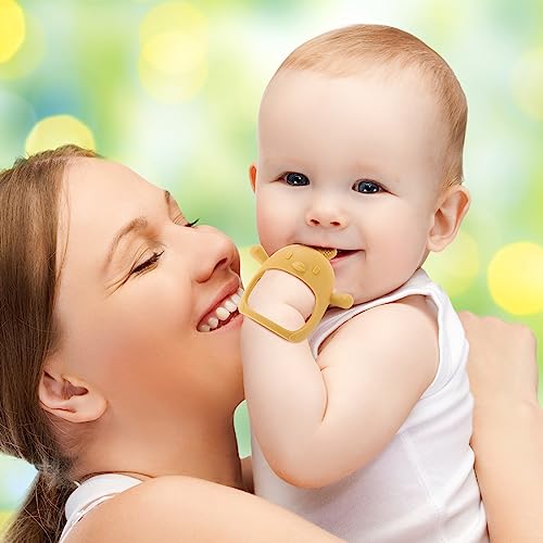 AIXMEET Baby Teething Toys,Silicone Baby Teether for Babies 0-6 Months, Mitten Teething Toy for Soothing Sore Gums, Never Drop Infant Hand Teether,Baby Chew Toys for Sucking Needs,Yellow