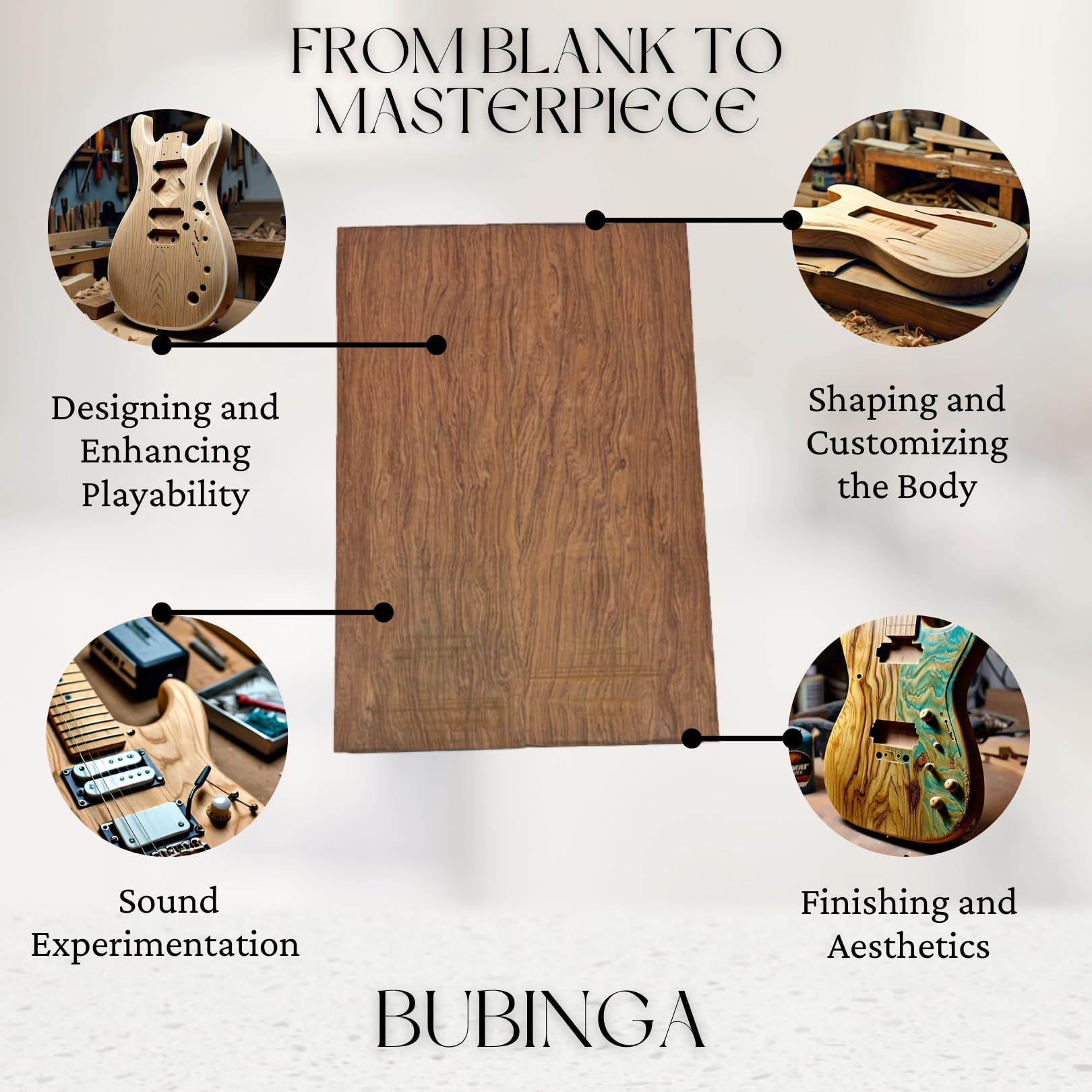 Exotic Wood Zone | Bubinga Electric/Bass Musical Guitar Luthier Tonewood Body Blanks | 21" x 14" x 1-3/4" - Unglued Planed (2 Pcs)