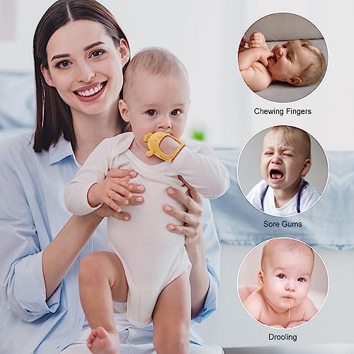 AIXMEET Baby Teething Toys,Silicone Baby Teether for Babies 0-6 Months, Mitten Teething Toy for Soothing Sore Gums, Never Drop Infant Hand Teether,Baby Chew Toys for Sucking Needs,Yellow