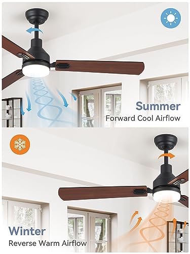 ZMISHIBO 52 Inch Ceiling Fan With Light Remote Control, Indoor And Outdoor LED Ceiling Fans, 3 Color Temperatures, Quiet Reversible DC Motor, Dual Finish Blades (Modern Black & Farmhouse Walnut)