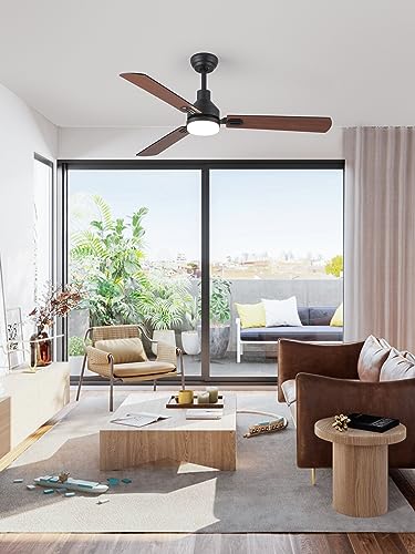 ZMISHIBO 52 Inch Ceiling Fan With Light Remote Control, Indoor And Outdoor LED Ceiling Fans, 3 Color Temperatures, Quiet Reversible DC Motor, Dual Finish Blades (Modern Black & Farmhouse Walnut)