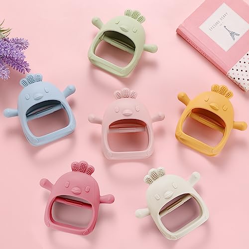 AIXMEET Baby Teething Toys,Silicone Baby Teether for Babies 0-6 Months, Mitten Teething Toy for Soothing Sore Gums, Never Drop Infant Hand Teether,Baby Chew Toys for Sucking Needs,Yellow