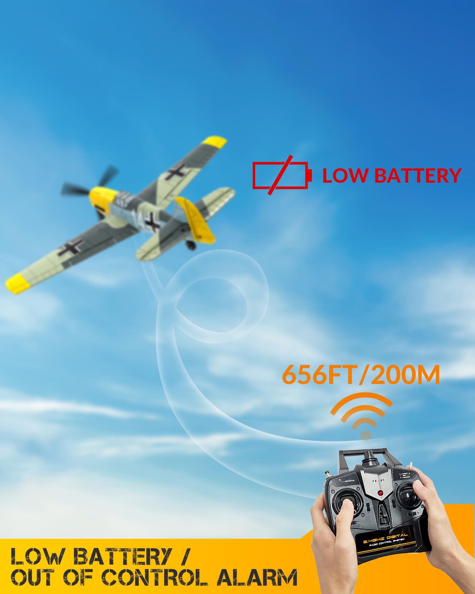 VOLANTEXRC RC Plane, 4 Channel Remote Control Airplane BF109 Fighter RTF with Aileron, Gyro, Aerobatics & 3 Modes Easy to Fly, Hobby Radio Controlled Aircraft for Beginners, Kids & Adults (Yellow)