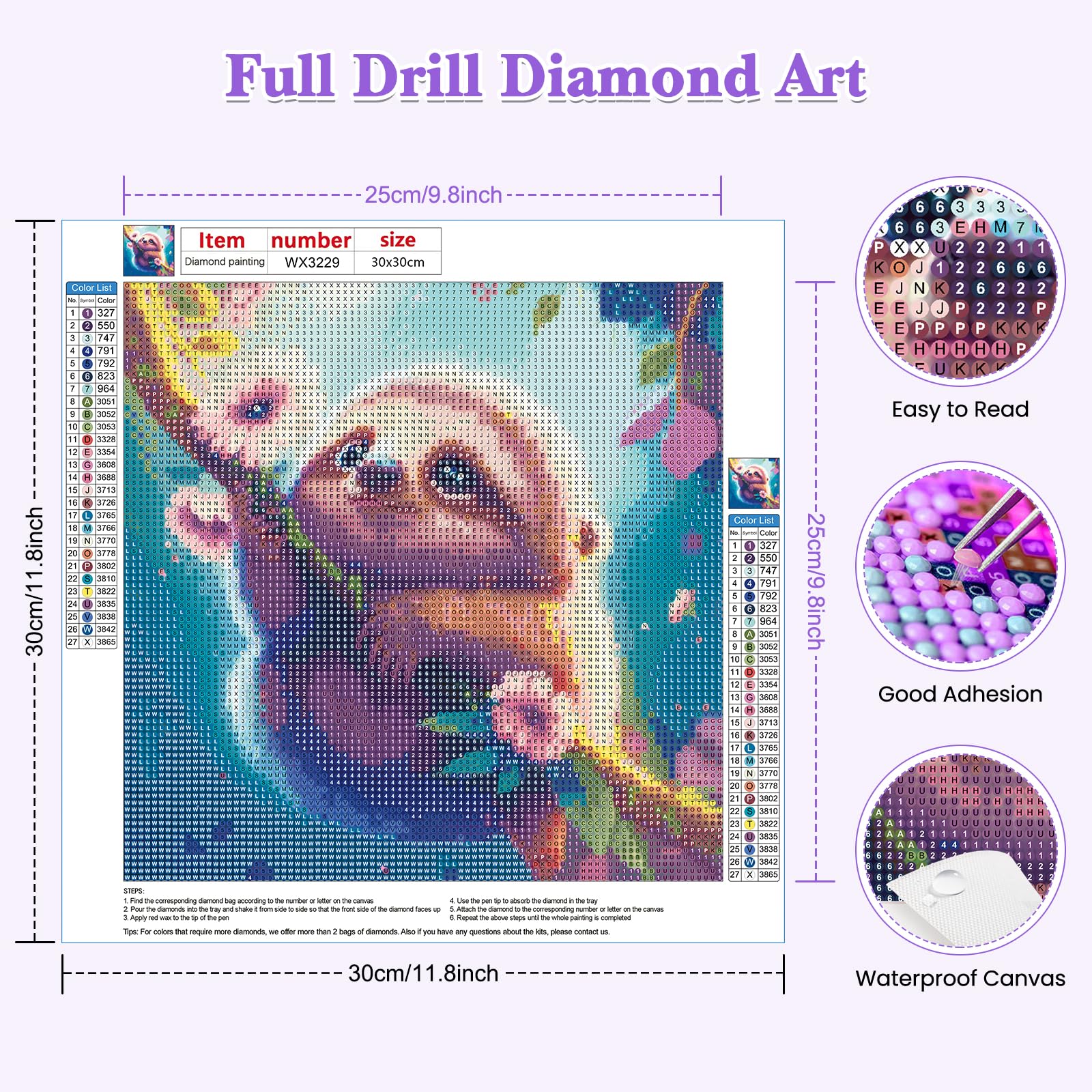 RICUVED Diamond Art Kits for Adults, Sloth Diamond Art Kits Full Drill 5D Animal Diamond Art, Flowers Diamond Gem Dots Art and Crafts for Gift Home Wall Decor 12x12 Inch/30x30cm