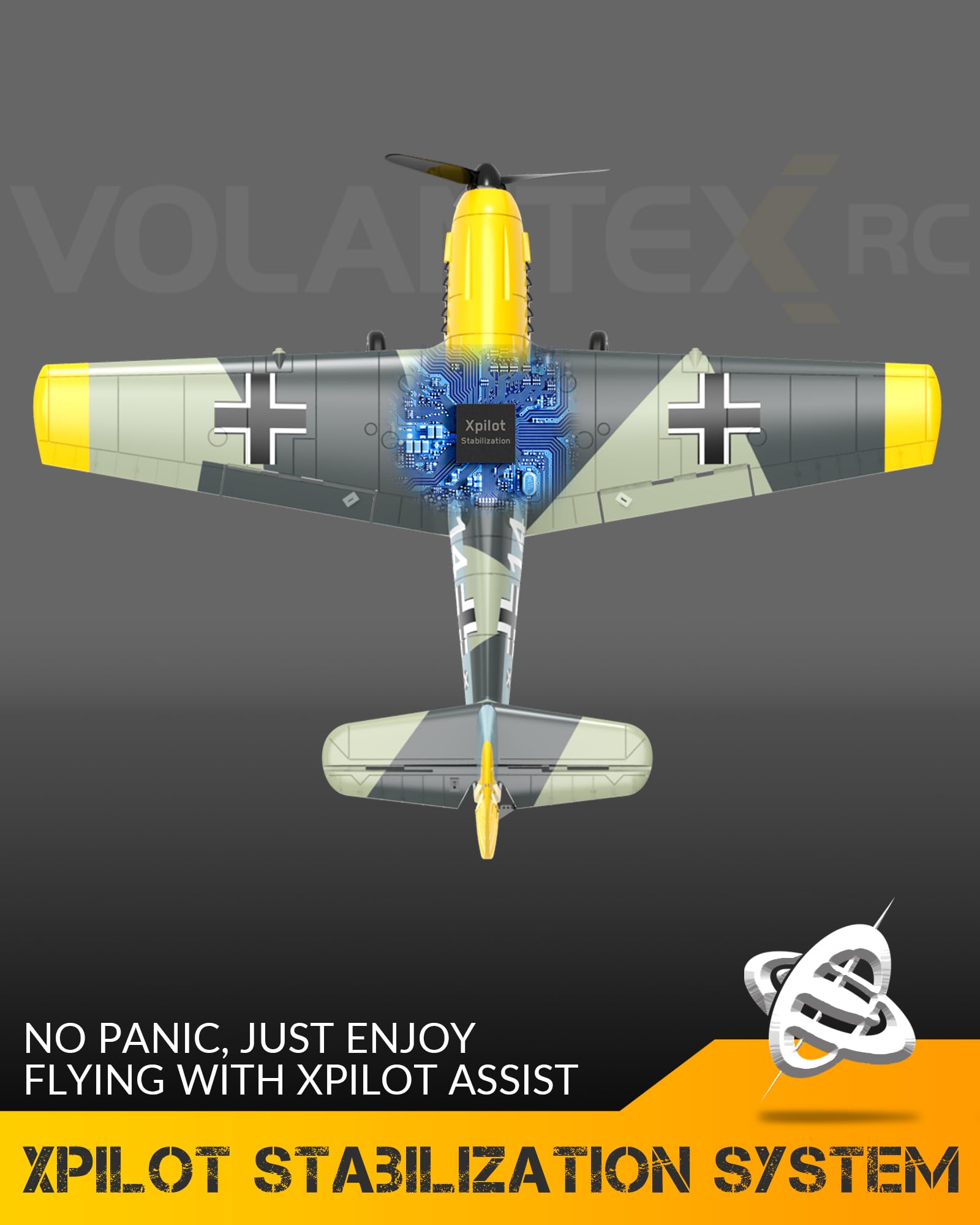VOLANTEXRC RC Plane, 4 Channel Remote Control Airplane BF109 Fighter RTF with Aileron, Gyro, Aerobatics & 3 Modes Easy to Fly, Hobby Radio Controlled Aircraft for Beginners, Kids & Adults (Yellow)