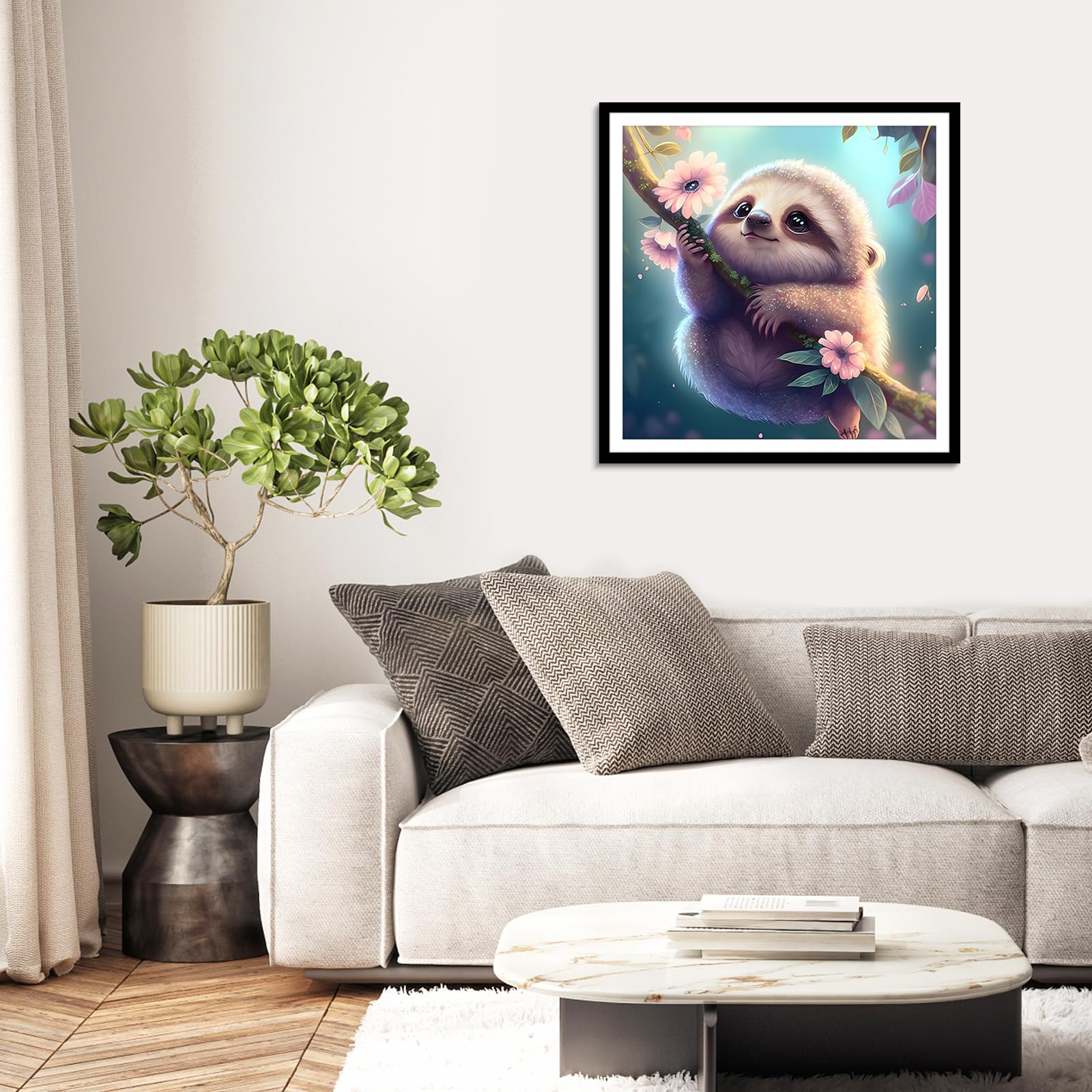 RICUVED Diamond Art Kits for Adults, Sloth Diamond Art Kits Full Drill 5D Animal Diamond Art, Flowers Diamond Gem Dots Art and Crafts for Gift Home Wall Decor 12x12 Inch/30x30cm
