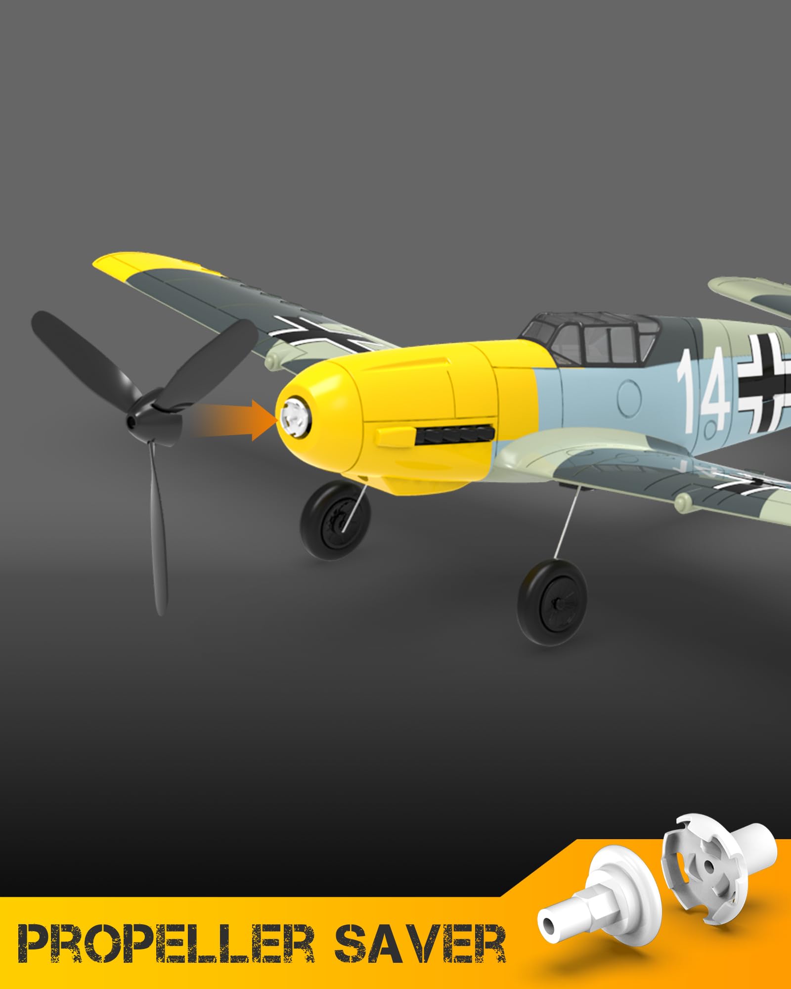 VOLANTEXRC RC Plane, 4 Channel Remote Control Airplane BF109 Fighter RTF with Aileron, Gyro, Aerobatics & 3 Modes Easy to Fly, Hobby Radio Controlled Aircraft for Beginners, Kids & Adults (Yellow)