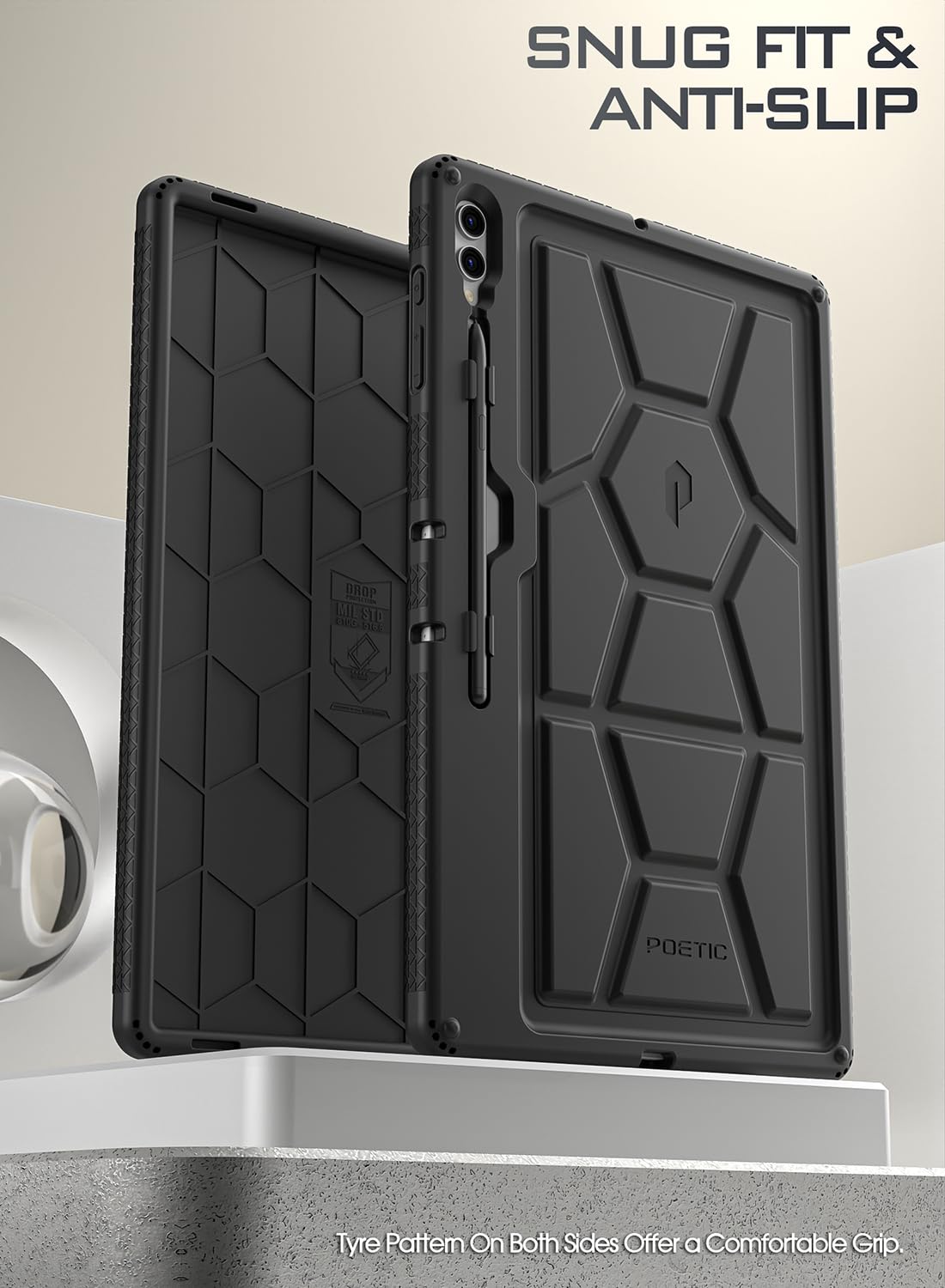 Poetic TurtleSkin Case for Samsung Galaxy Tab S10 Ultra (2024 Release) / S9 Ultra (2023 Release) 14.6 inch Case with S Pen Holder, Heavy Duty Shockproof Kids Friendly Protective Silicone Cover, Black