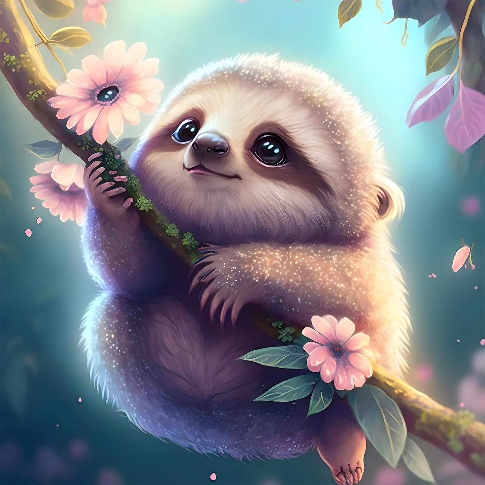 RICUVED Diamond Art Kits for Adults, Sloth Diamond Art Kits Full Drill 5D Animal Diamond Art, Flowers Diamond Gem Dots Art and Crafts for Gift Home Wall Decor 12x12 Inch/30x30cm
