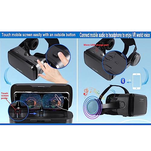 Virtual Reality headsets 3D Glasses Helmets VR Goggles VR Headsets for Phone Cell Phone for TV Movies Video Games Compatible to iOS Android Support 4.7” to 7.3” Mobile Screen with Controller (BR100)