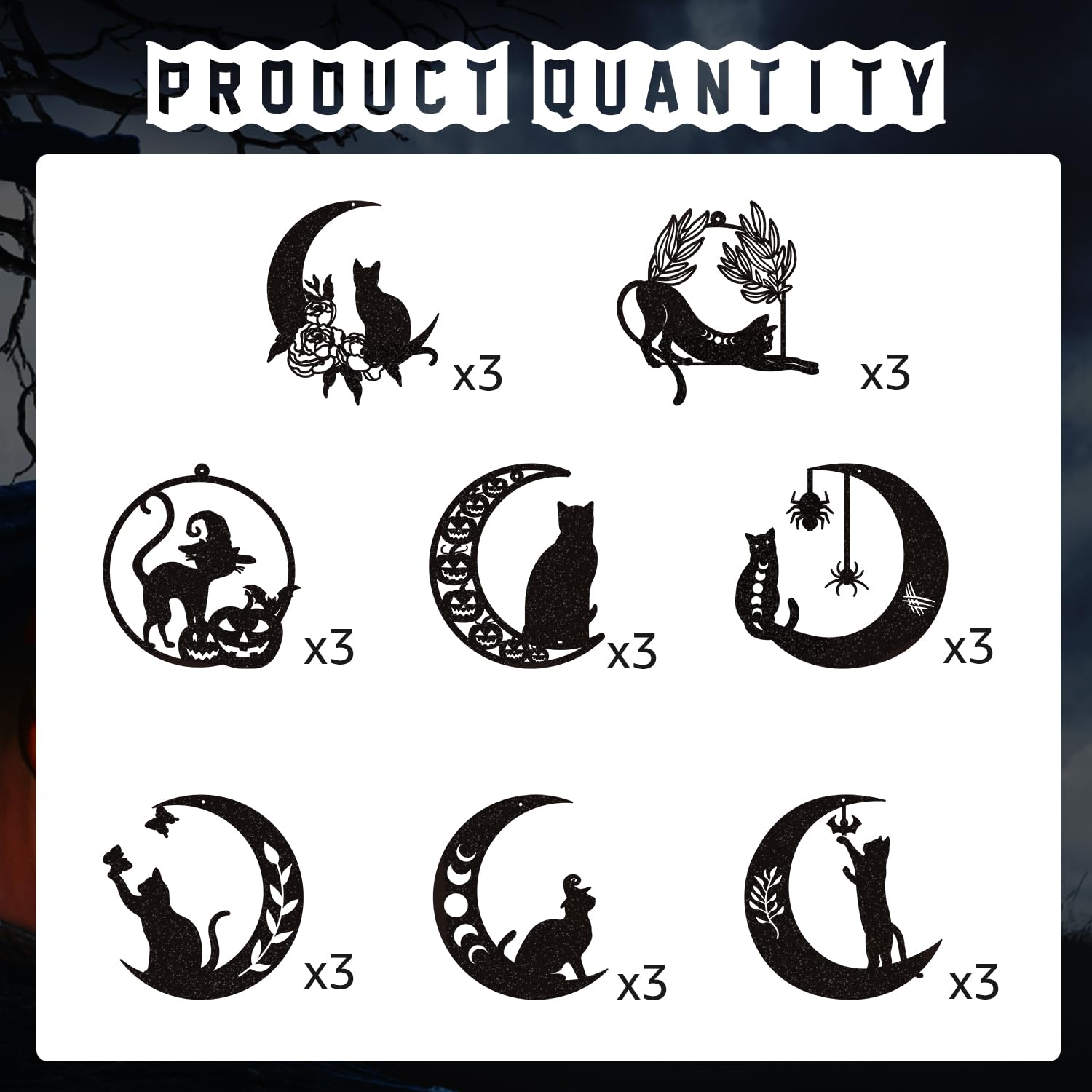 Cheerdecor Gothic Witch Halloween Decorations - 24PCS Black Halloween Party Decorations Witch Moon Cats Spider Halloween Baby Shower Birthday Party Wedding Decorations Chic House Indoor Hanging Decor