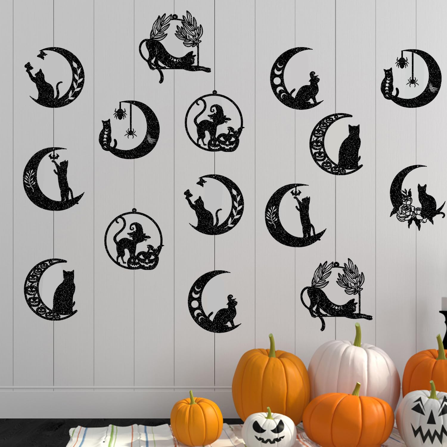 Cheerdecor Gothic Witch Halloween Decorations - 24PCS Black Halloween Party Decorations Witch Moon Cats Spider Halloween Baby Shower Birthday Party Wedding Decorations Chic House Indoor Hanging Decor