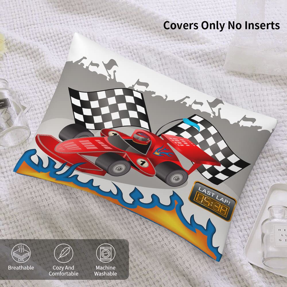 Yekiua Racing Car Pillow Sham Flames Race Car Finish Line Flags Rectangular Pillow Cover Cushion Cover for Bed Couch Sofa King Size 20 X 36 Inches