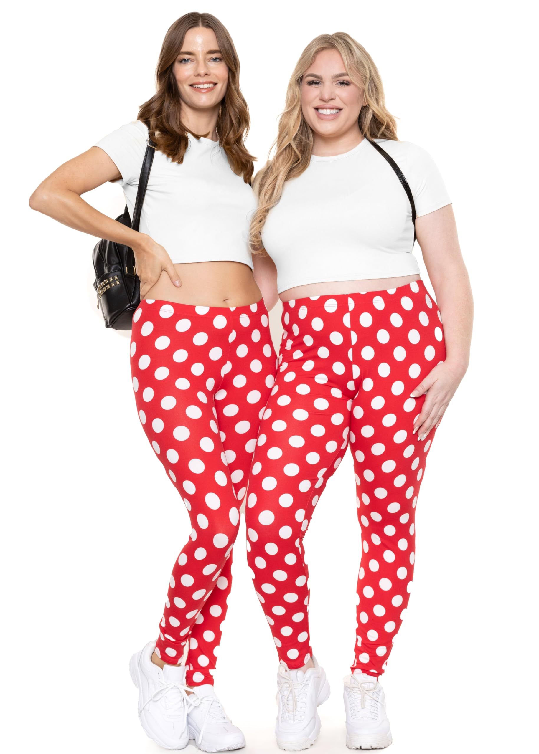 Women's Polyester Plus Size Leggings Red White Polkadot 2X