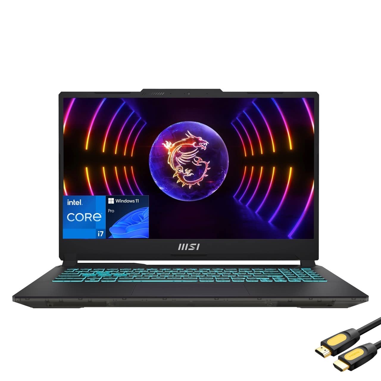MSI Cyborg Gaming Laptop, 15.6'' 144hz IPS FHD Display, GeForce RTX 4060, Intel 10-Core i7-12650H, 16GB DDR5, 1TB PCIe SSD, Backlit KB, Wi-Fi 6, RJ45, Type-C, SPS HDMI 2.1 Cable, Win 11 Pro, Black