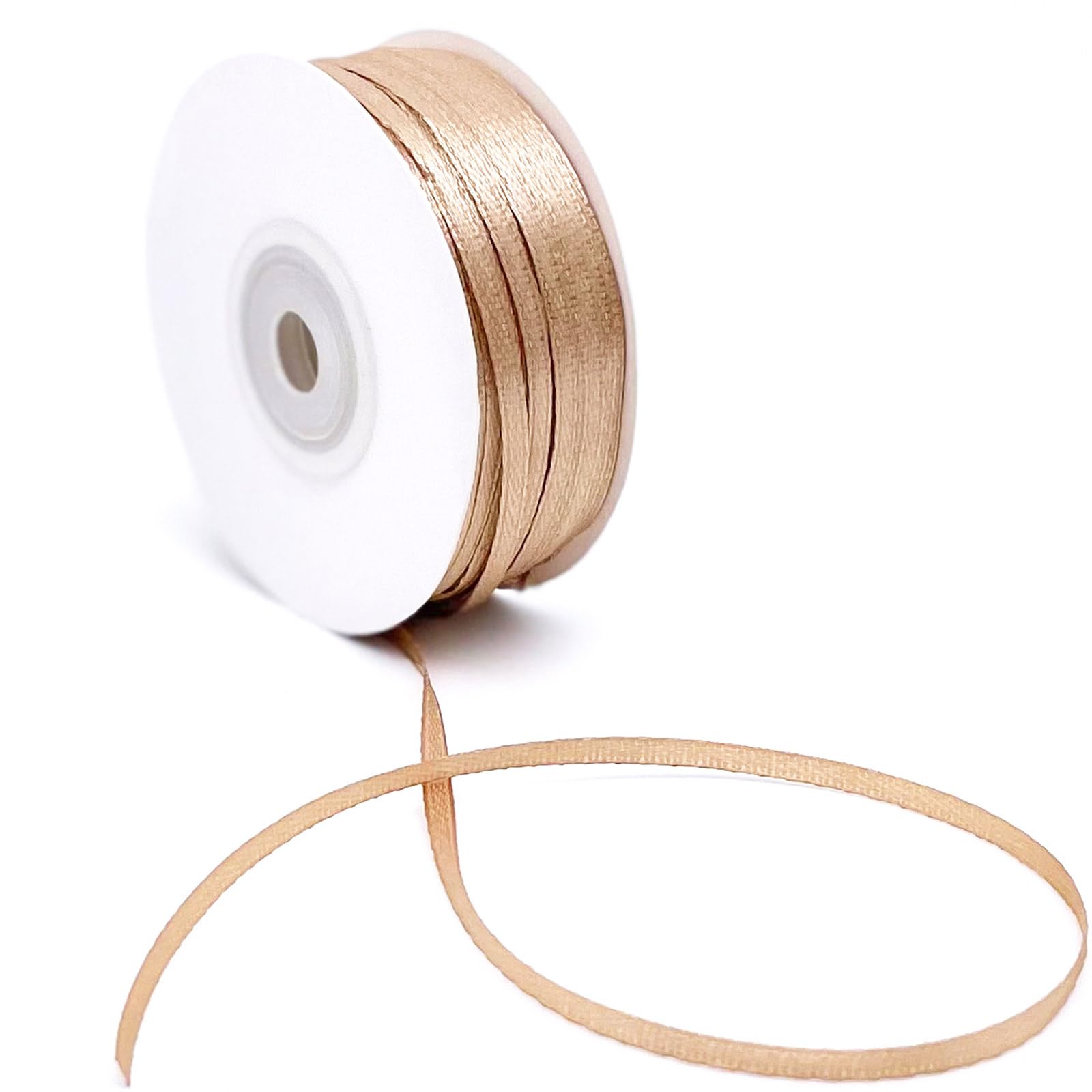 Capesaro Champagne Ribbon - 1/8 inch x 100 Yards Solid Color Double Face Thin Satin Ribbon for Gift Wrapping Flowers Bouquet Baby Hair Accessories Wedding Birthday