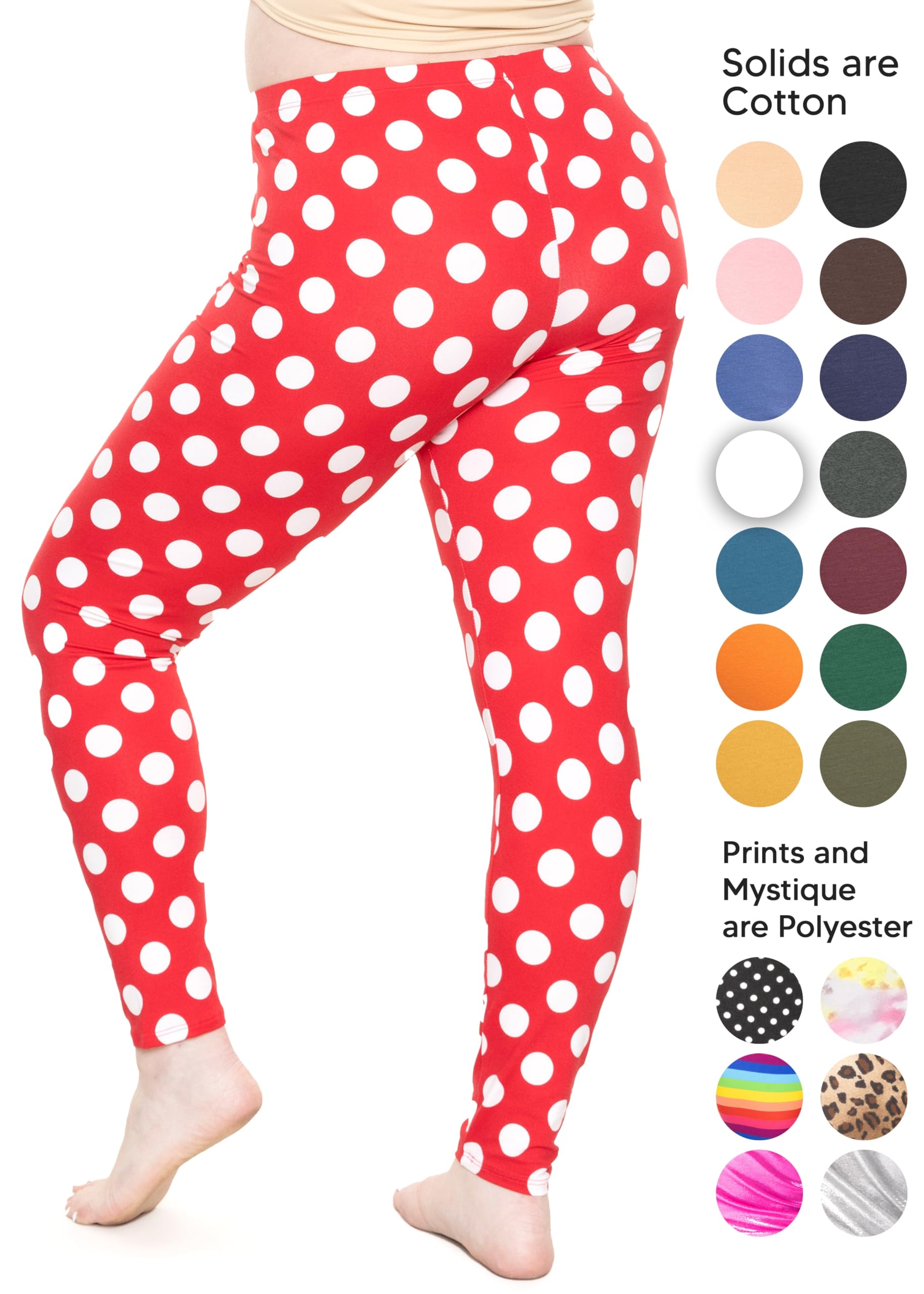 Women's Polyester Plus Size Leggings Red White Polkadot 2X