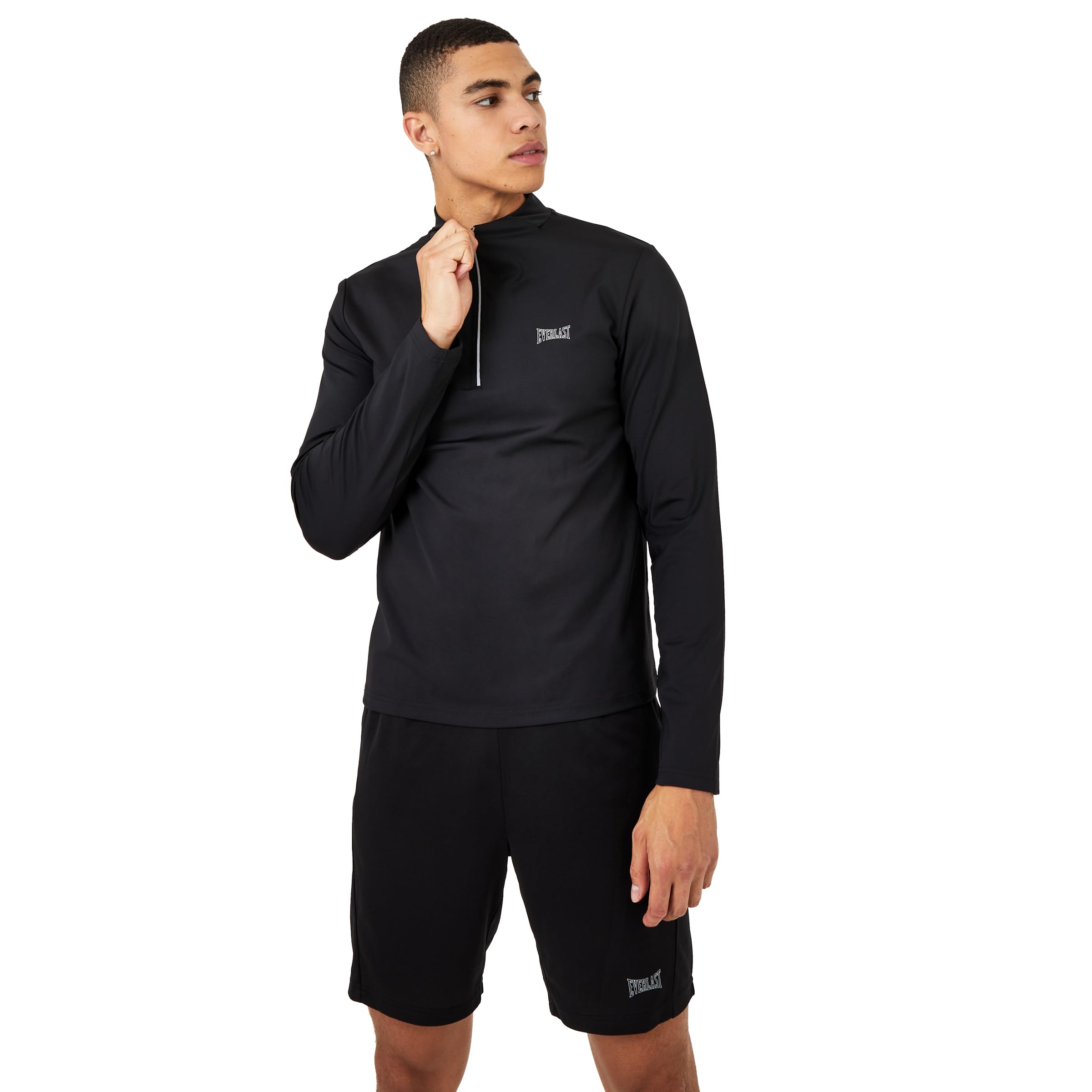 Everlast Men's Fit Active Quarter Zip Long Sleeve Athletic Performance Pullover Long Sleeve Shirt Black Medium