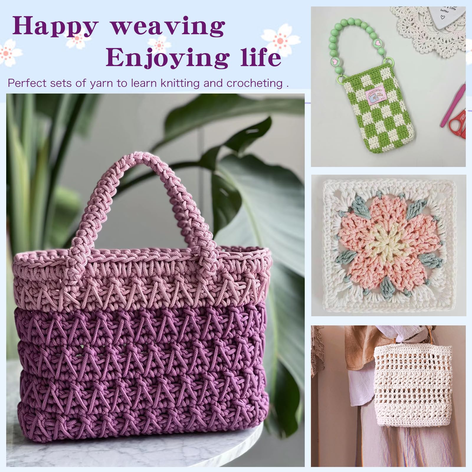 1 PCS 200g Cotton Yarn - 164 Yards Hollow Knitted Crochet Yarn for DIY Handbag, Purse, Basket, Cushion, Bag