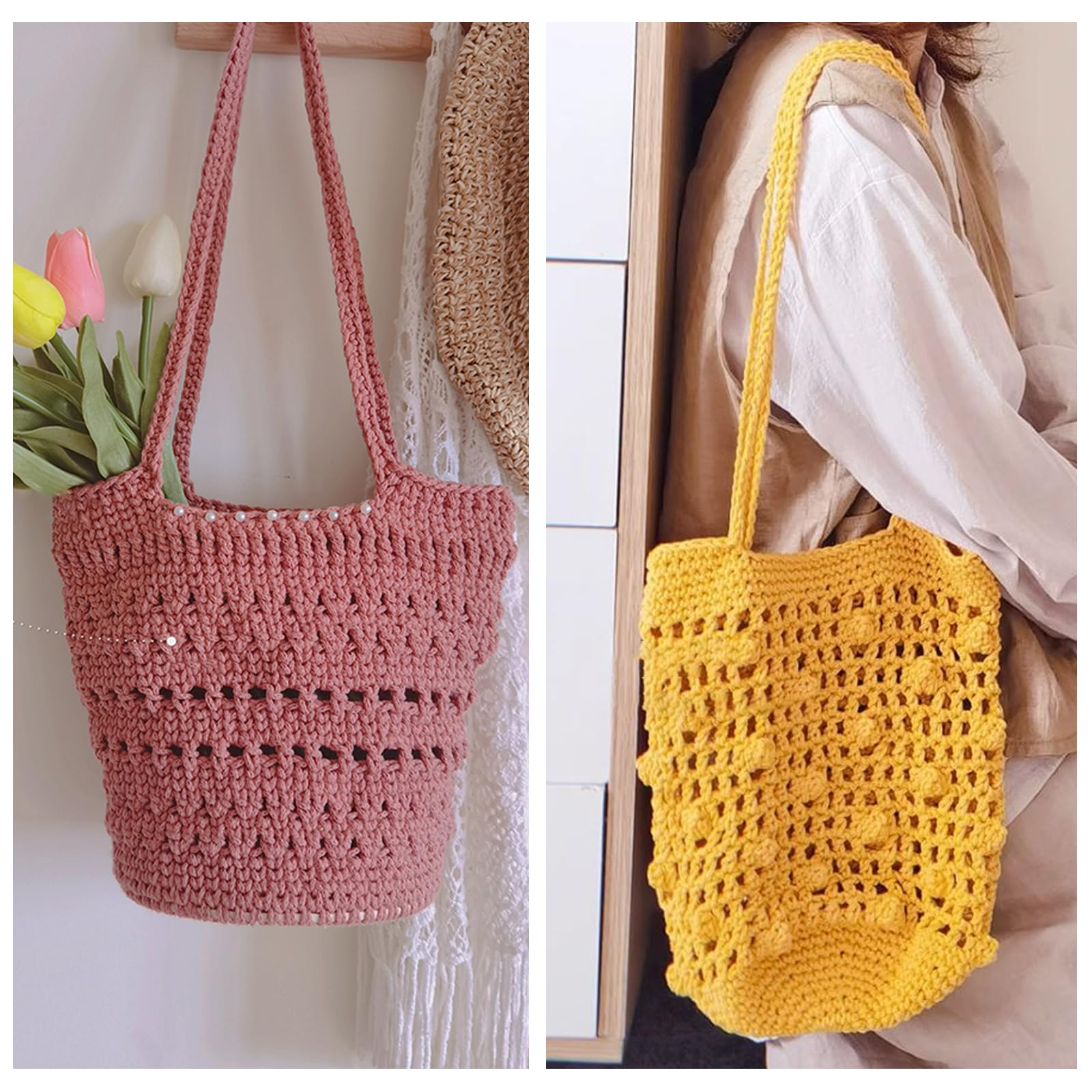 1 PCS 200g Cotton Yarn - 164 Yards Hollow Knitted Crochet Yarn for DIY Handbag, Purse, Basket, Cushion, Bag